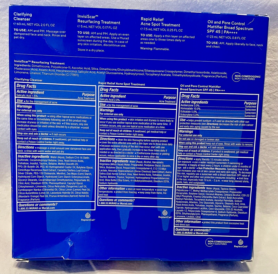 Murad Acne Control 30-day Trial Kit. Cleanser, Treatment, Hydration and ...