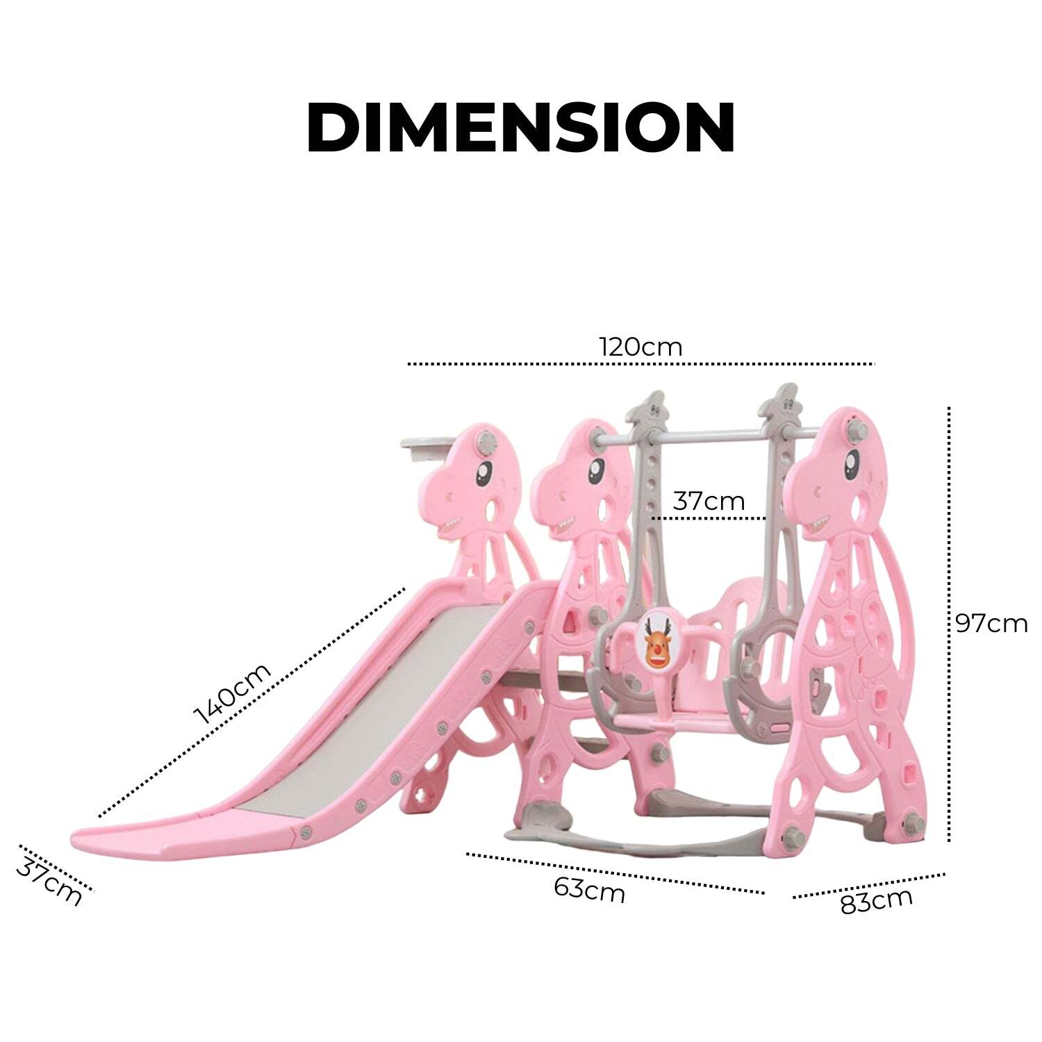 GOMINIMO Kids Slide and Swing Set with Basketball Hoop (Pink Dinosaur ...