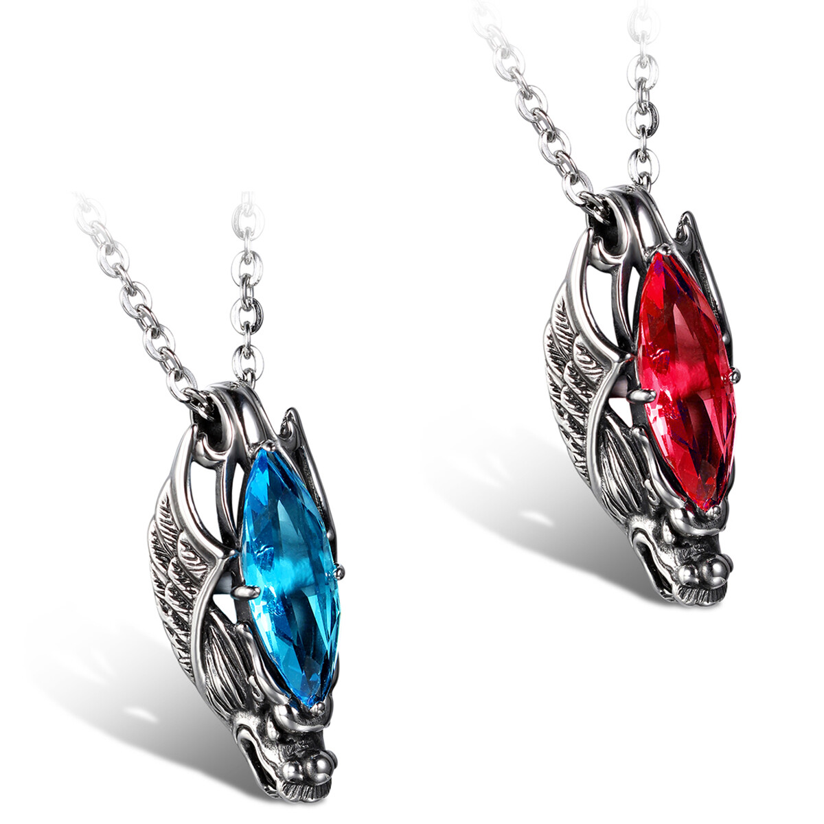 Gothic Dragon Head Red/Blue Stone Pendant Necklace Stainless Steel Men ...