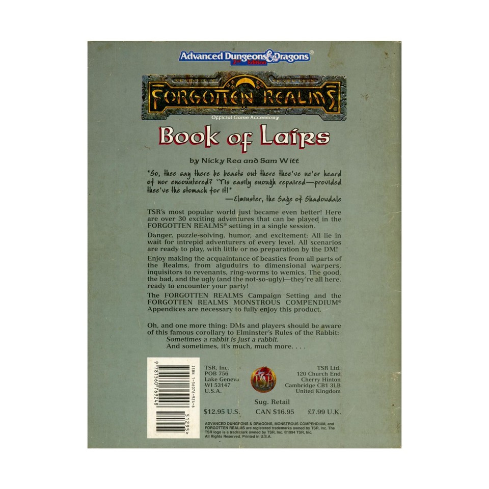 TSR Forgotten Realms World Books Book of Lairs VG+ | eBay