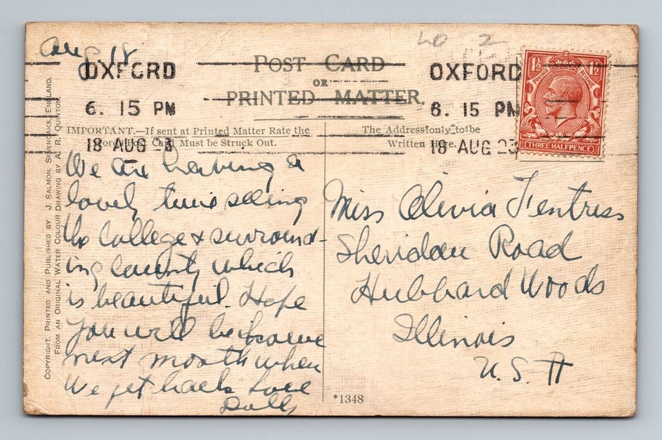 Oxford, England, Corpus Christi College c1923 Vintage Souvenir Postcard ...