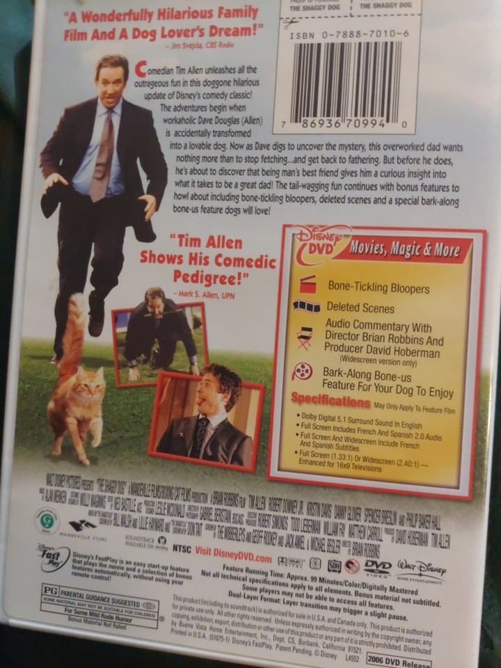 Walt Disney The Shaggy Dog DVD 2006 Tim Allen 786936709940| eBay