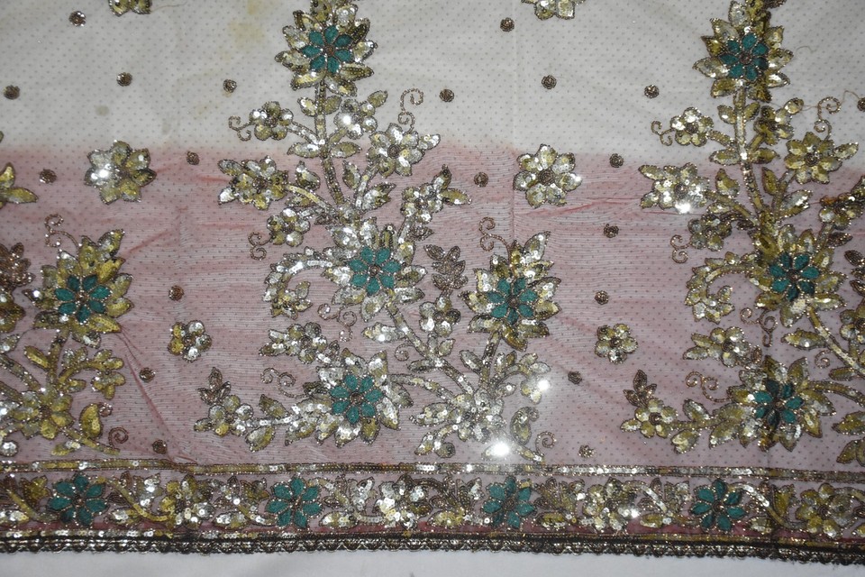 Vintage Indian Party Wear Dupatta Scarf Beaded Embroidery Tissue Net ...