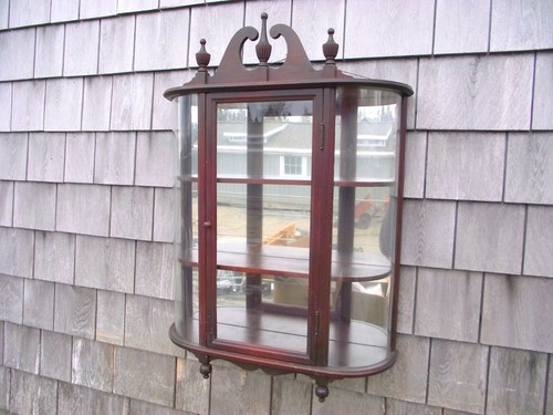 Antique Mahogany Bow Front Cabinet Curved Glass Mirror Curio Display ...