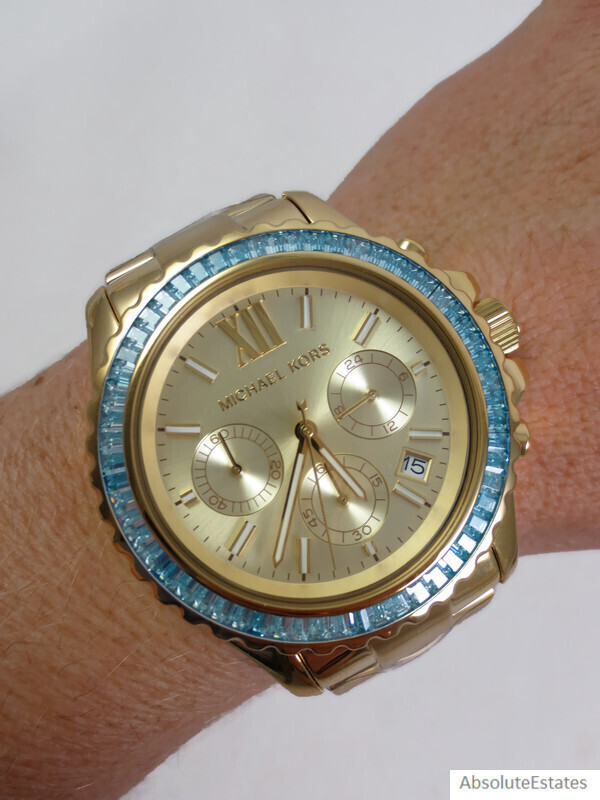 NEW Michael Kors Everest Blue Crystal Gold Chronograph Watch MK7210 NWT ...