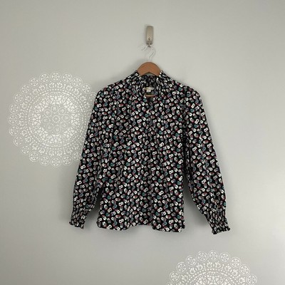 Boden Ellie Black Floral Smocked Blouse Womens Size 6 | eBay