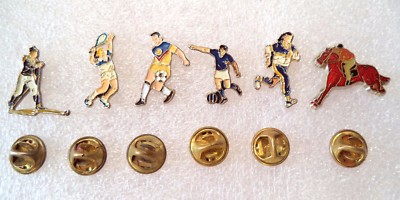 Different sport pin, badge. Football, Tenis, Ski, Horse Riding ...