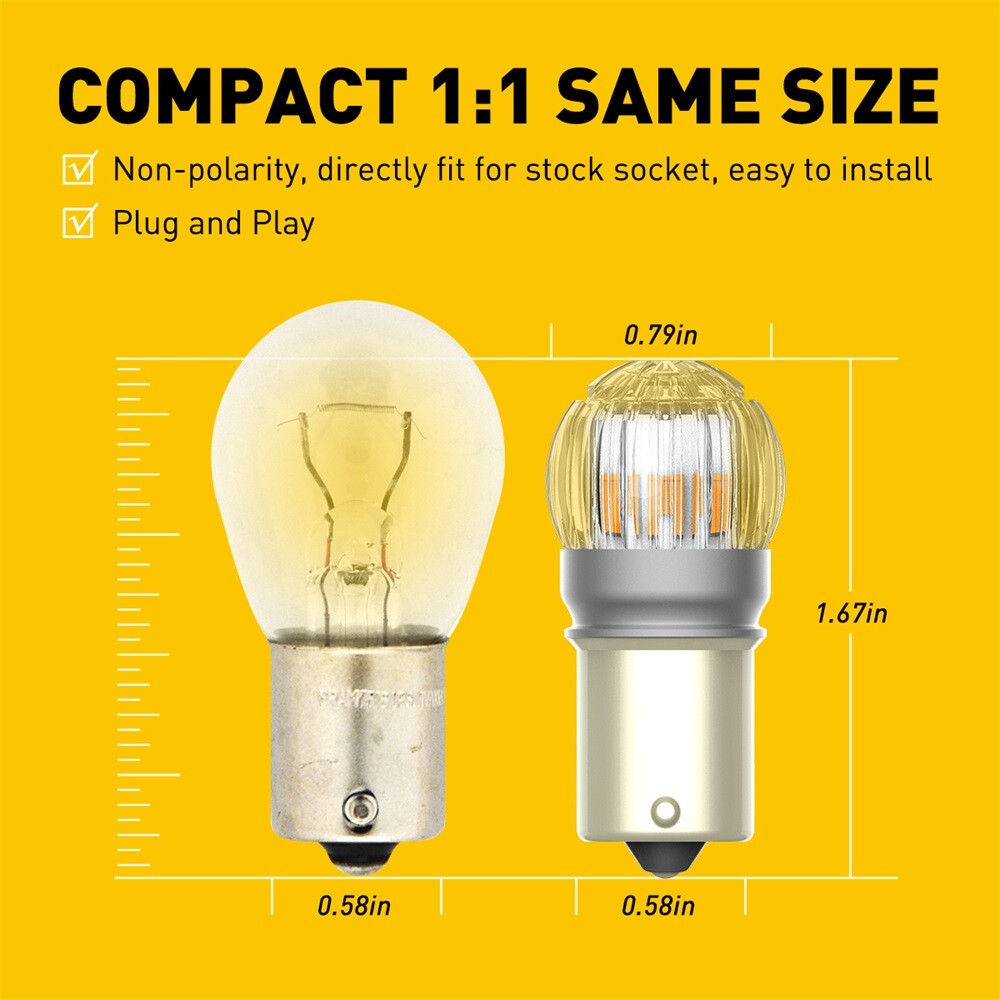 Amber 30W 12V Indicator Ba15s Led Bulbs DRL Yellow Signal 1156 Car ...