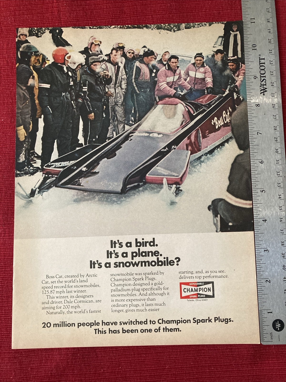 Boss Cat Speed Snowmobile Champion Spark Plugs 1971 Print Ad | eBay