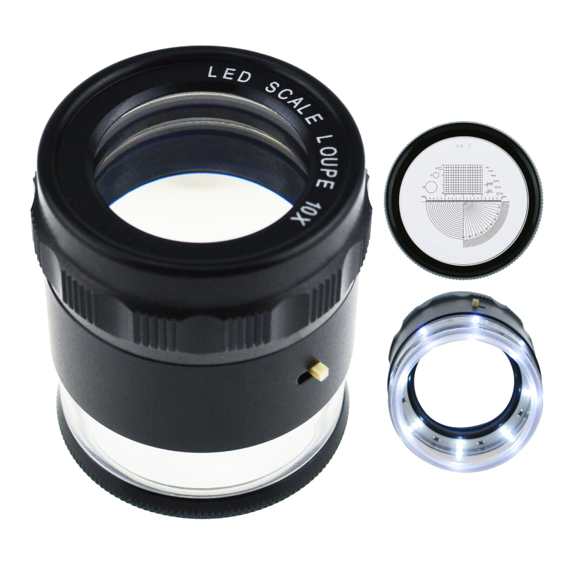 10X Cylinder Magnifier 8 LED Triplet Optical Lens Loupe with Scale for ...