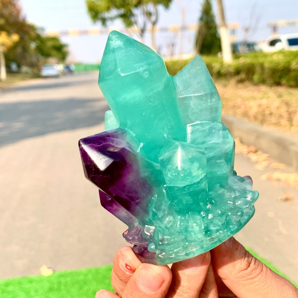 476G Natural fluorite many pointed tower crystal cluster mineral sample ...