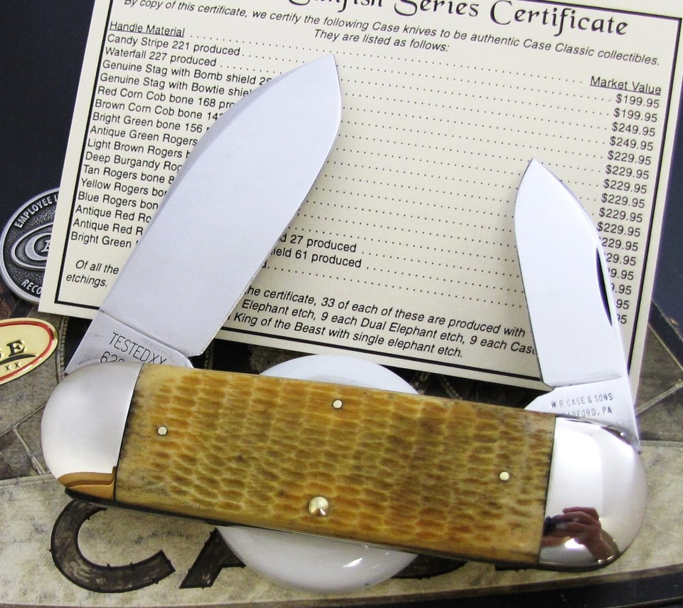 Case XX Classic Sunfish Knife 1996 Charging Elephant Etch Tan Bone 1 of ...