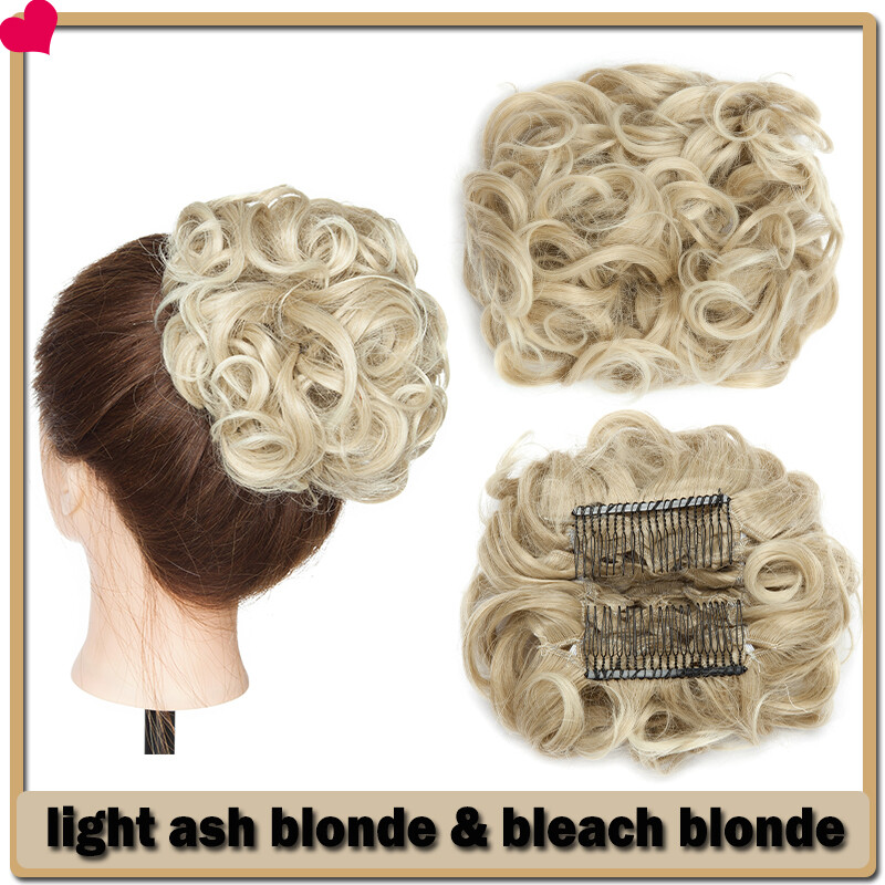 100% Real THICK Curly Chignon Messy Bun Updo Cover Clip in Hair Piece ...