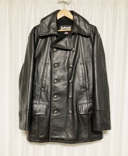 Schott 650 Star Button Leather Peacoat Biker Coat XXL | eBay