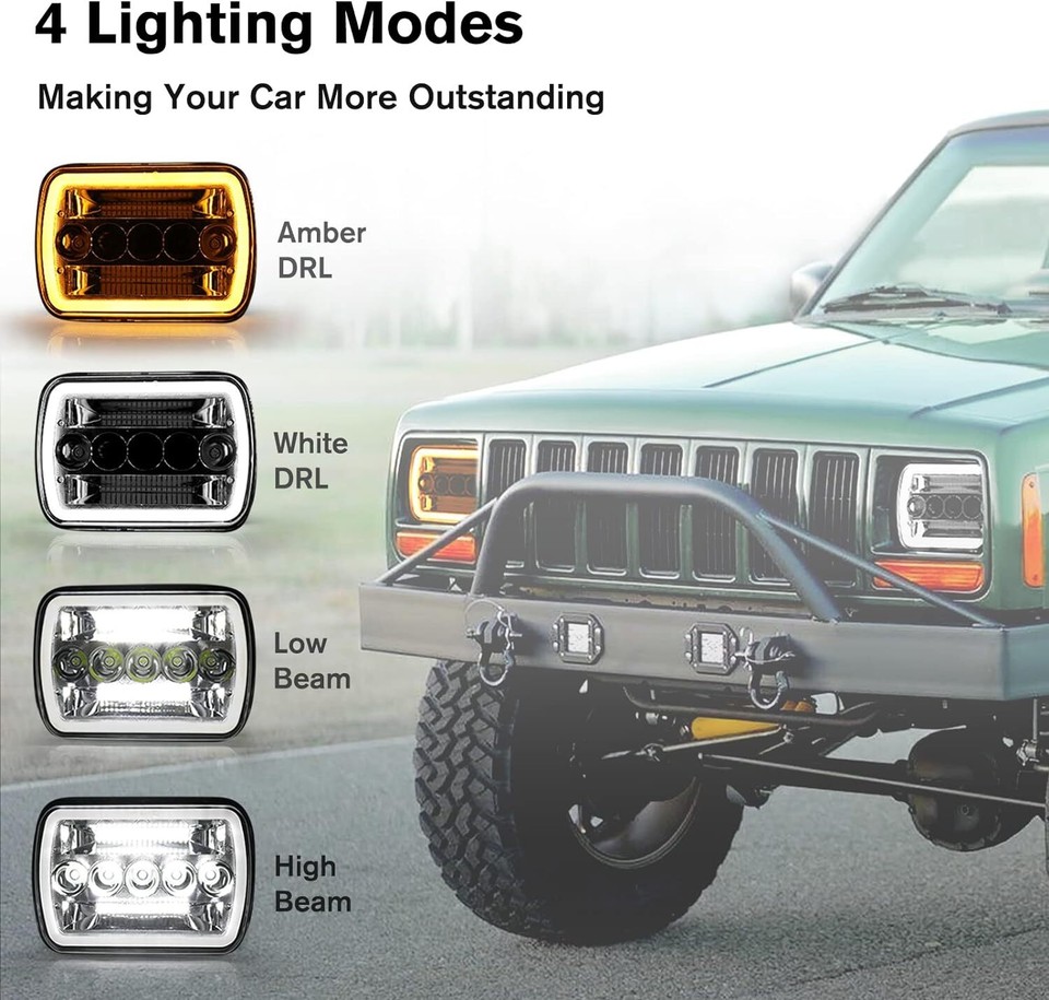 Fit Toyota Pickup 1982-1997 7x6" Square LED Headlight Hi/Lo Beam DRL ...