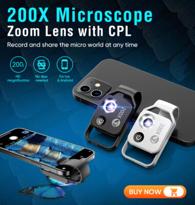 APEXEL 200X Magnification Microscope with CPL Mobile LED Micro Pocket ...