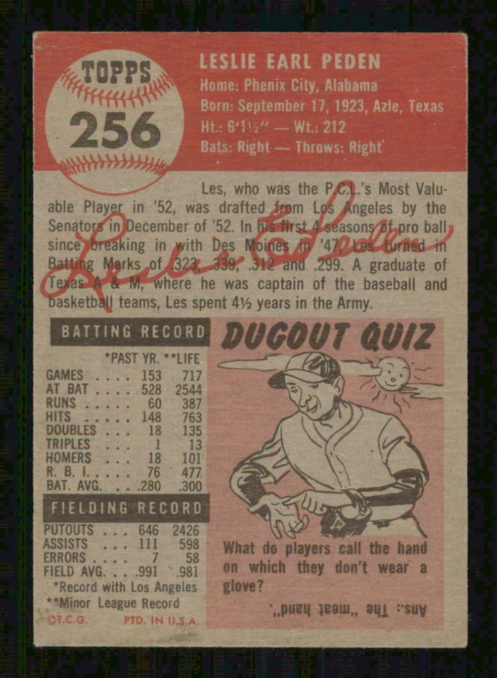 1953 TOPPS # 256 LES PEDEN RC SP 18571 | eBay