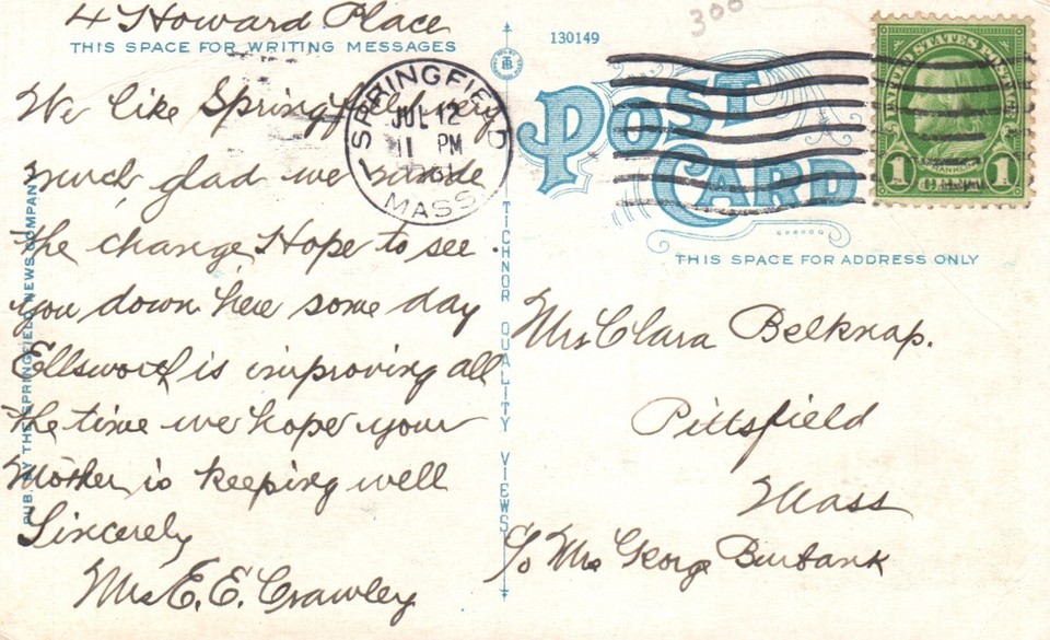 Postcard MA Springfield Mass Court Square Posted White Border Vintage ...