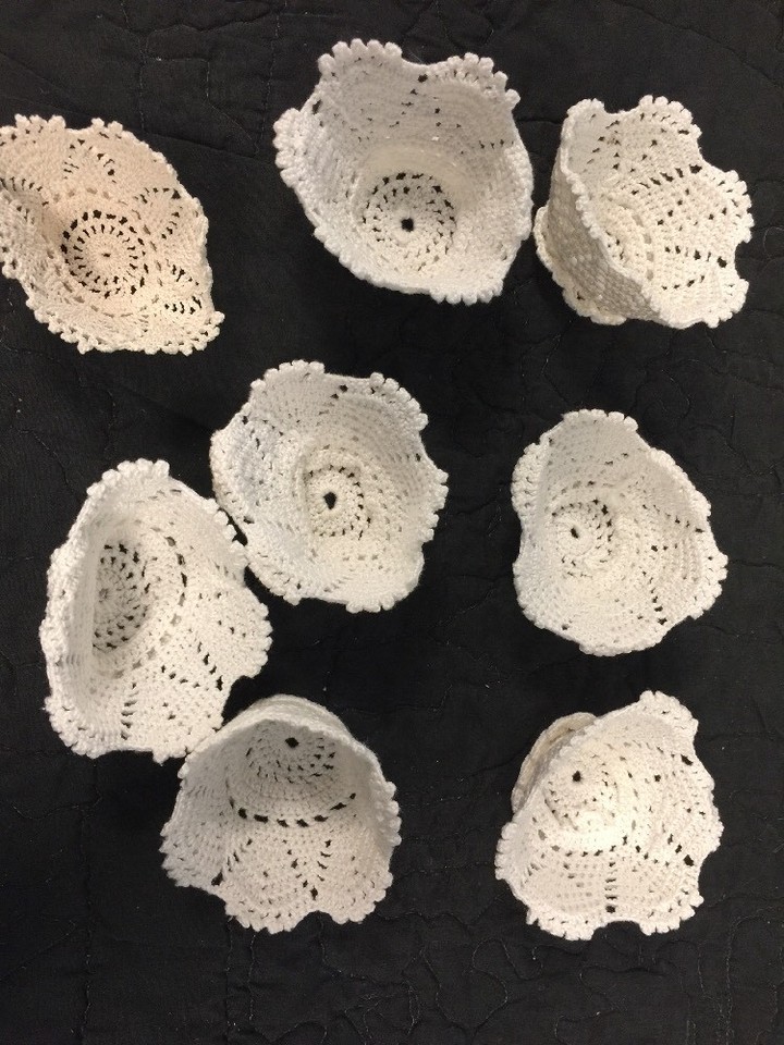 Set of 8 Vintage Crochet Cups Mint Favors Nut Bowls Candy Dish Novelty ...