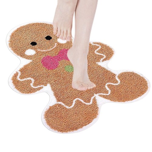 Gingerbread Man Shaped Christmas Doormat 50x80cm Bath Rug Xmas Carpet ...