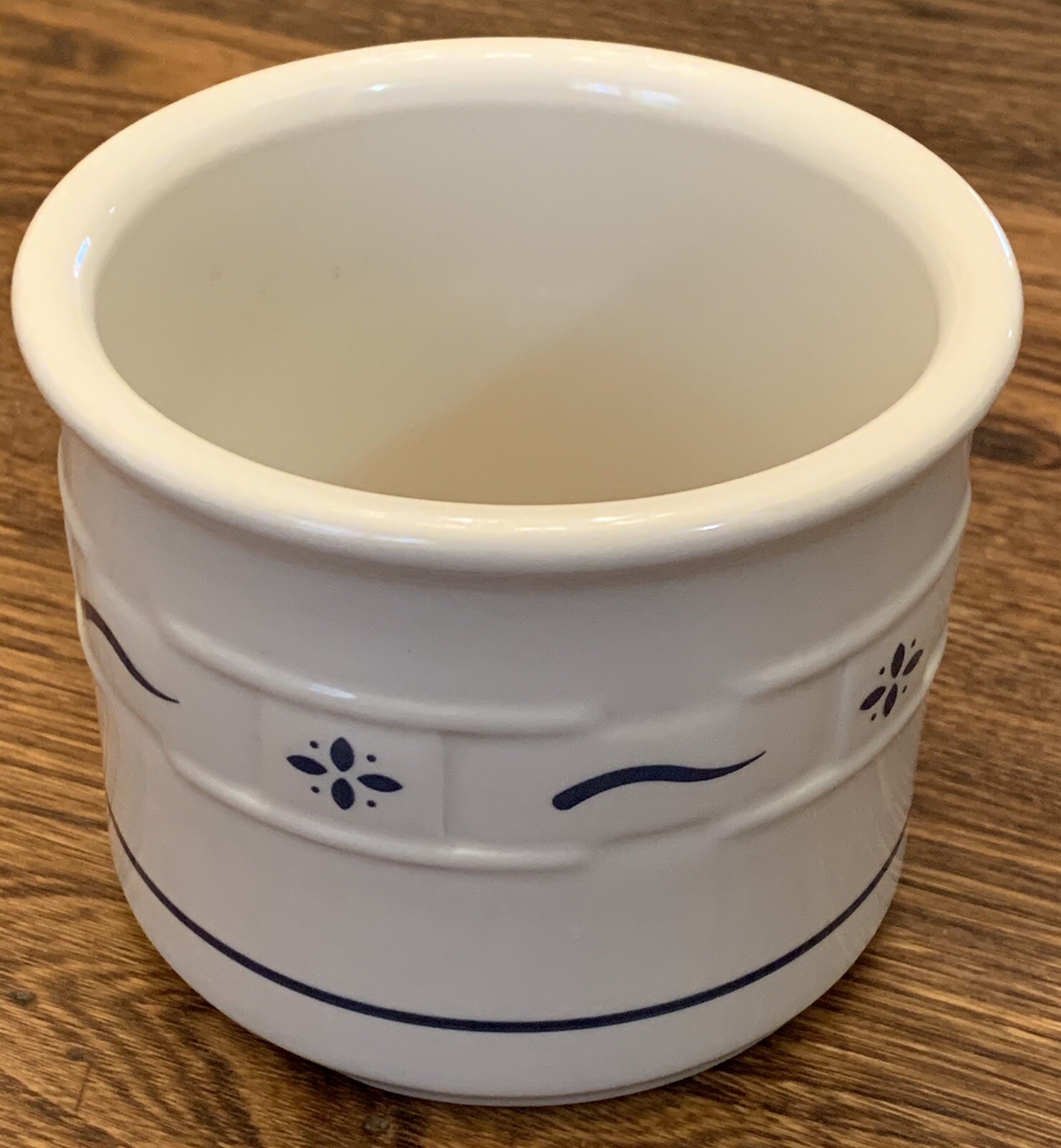 Longaberger Pottery Woven Traditions Pattern Blue 1 Pint 31/2”x4” Crock ...