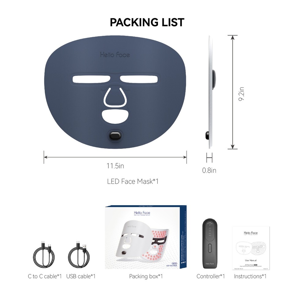 Hello Face M500S Beauty Facial Mask, Home Use, Breathable Red Light ...