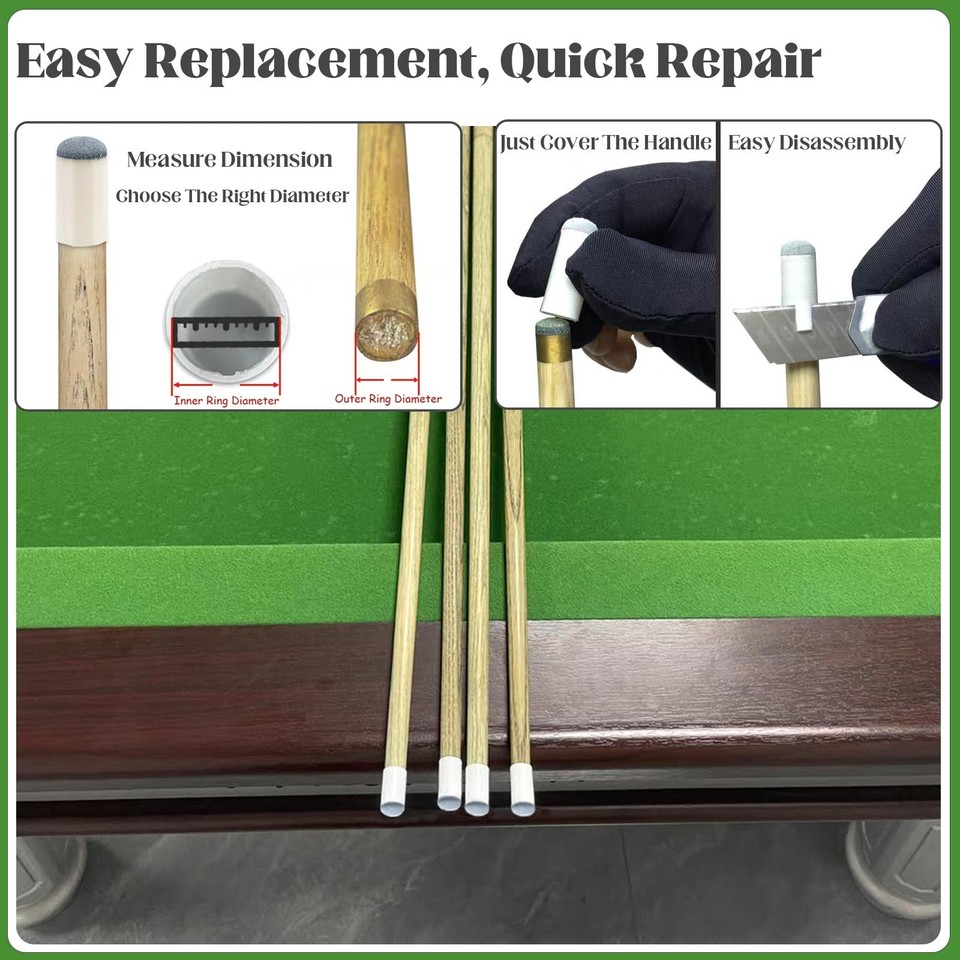 20pcs Slip On Pool Cue Tips 4 Sizes 9–13mm Billiard Cue Repair Kit | eBay
