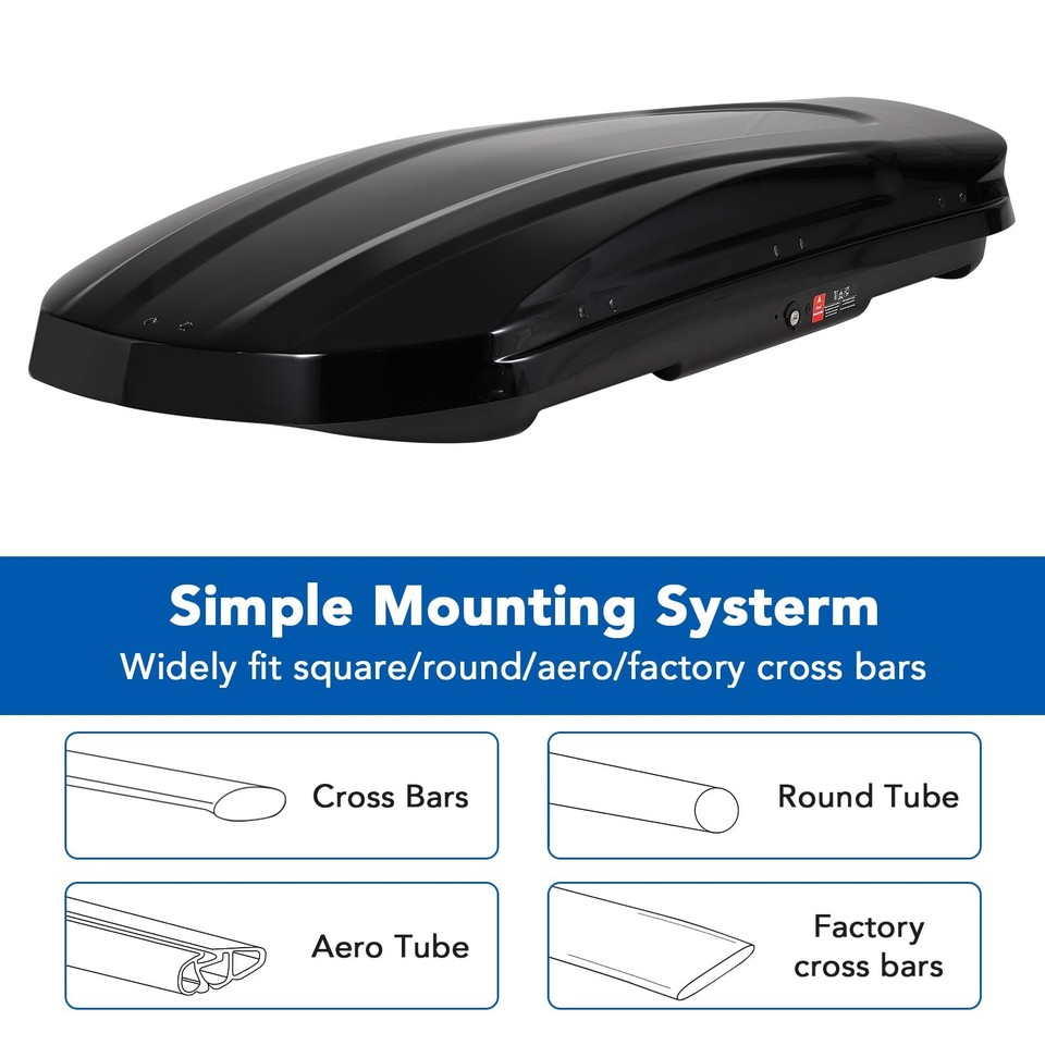 17 Cu.Ft Hard Shell Roof Top Cargo Carrier Waterproof Lockable Storage ...