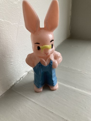 Vintage Knickerbocker Plastic Easter Bunny Rabbit Pink Blue Overalls | eBay