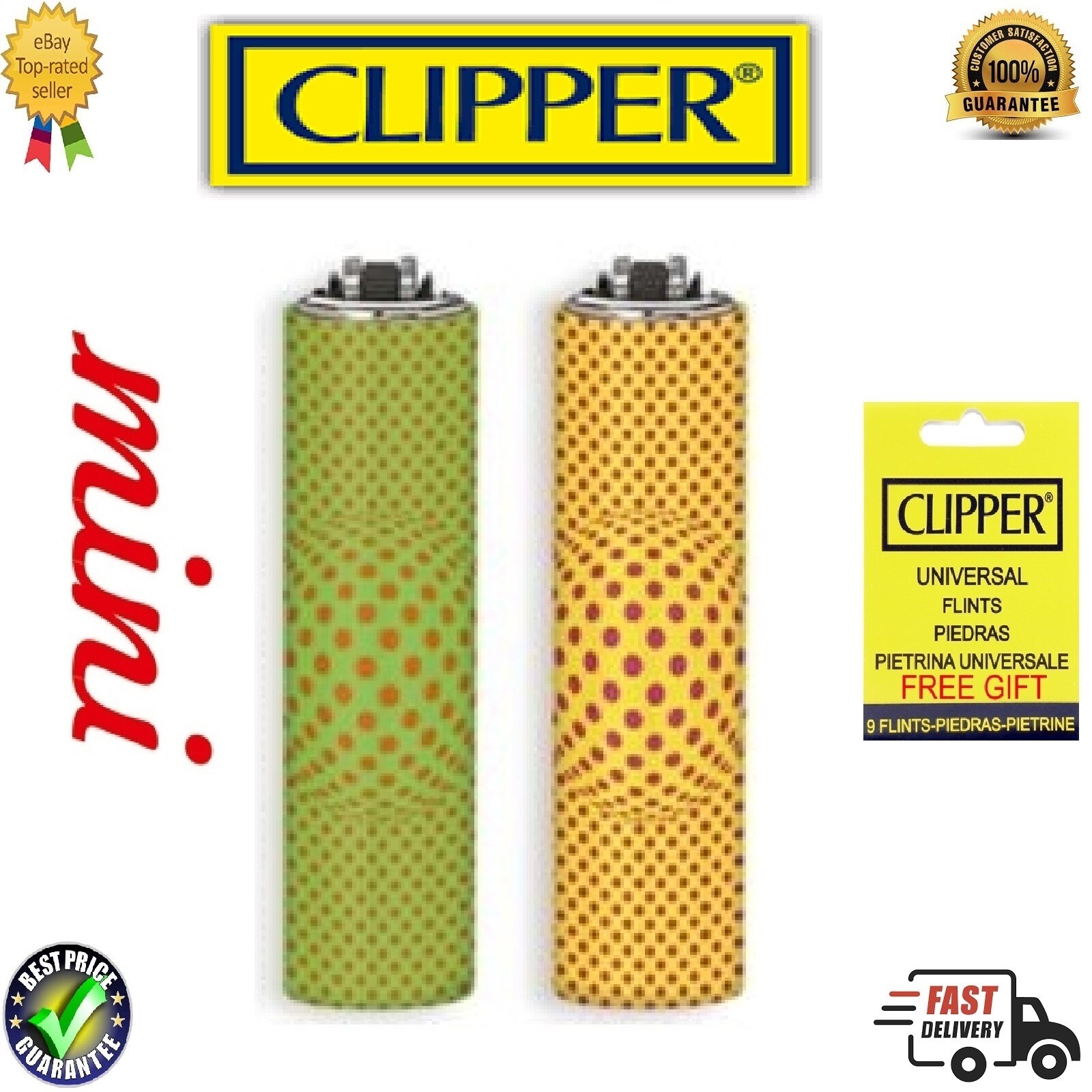 2 x Clipper Lighters + METAL Covers DOTS #3 Design Mini Size ...
