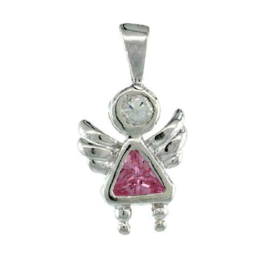 Sterling Silver Birthstone Angel Pendant Charm w/ Colored Cubic ...