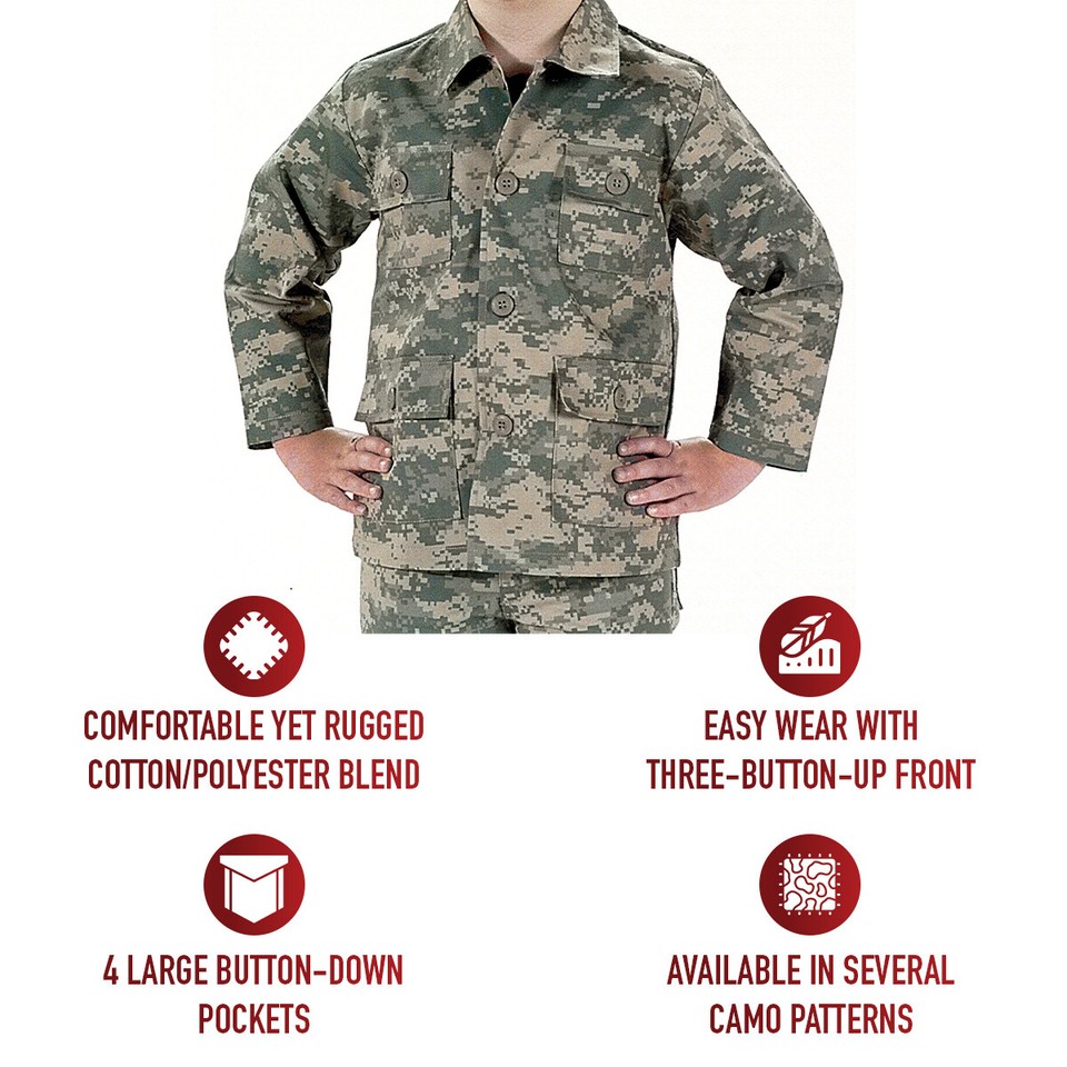 ACU Digital Kids Camo BDU Shirt - Army Style Children's Fatigue Jacket ...