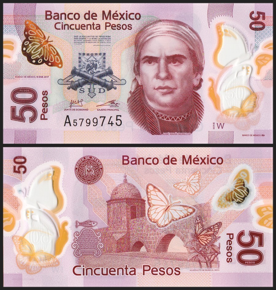 Mexico 50 Pesos, 2017, P-123Aw, UNC, Polymer, Series W | eBay
