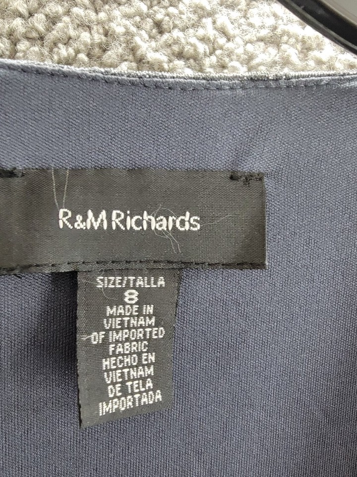 R & M Richards Cascade Wrap Waist Sash Dress Women's 8 Charcoal V-Neck ...