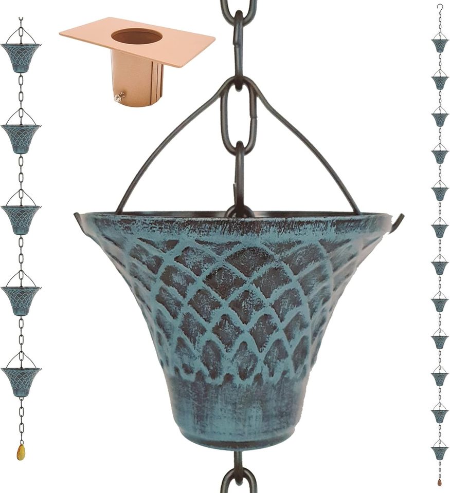 LEPTALINA 8.5FT Bell Iron Rain Chains for Gutter and Rain Barrel, Rust ...