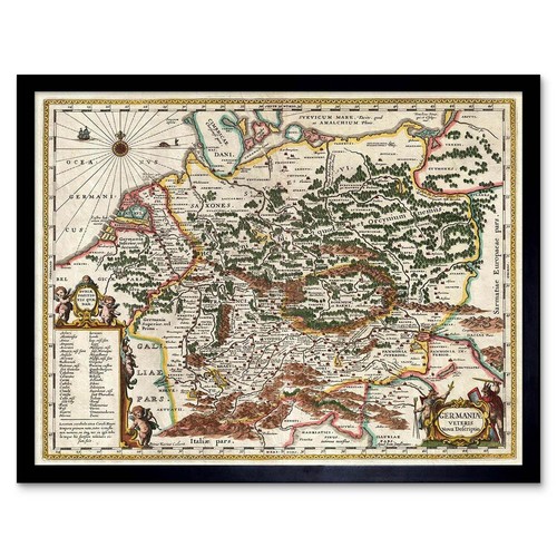 Map Antique Jansson Germany Illustrated Ornate 12X16 Inch Framed Art ...