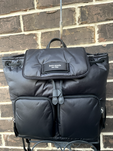 NWT $298 Kate Spade Puffed Backpack Black polyester leather | eBay ...