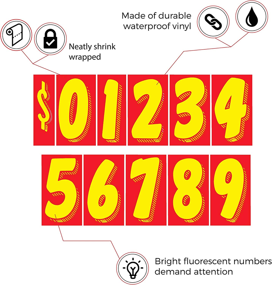 Vinyl Decals for Cars Red and Yellow Large Number Stickers Windshield ...