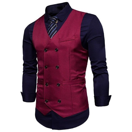 Mens Formal Business Jacket Dress Vests Suit Vest Double Breasted ...