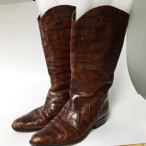 Vintage Joan & David Made In Italy Size 39 Leather Boots Brown Croc’s ...