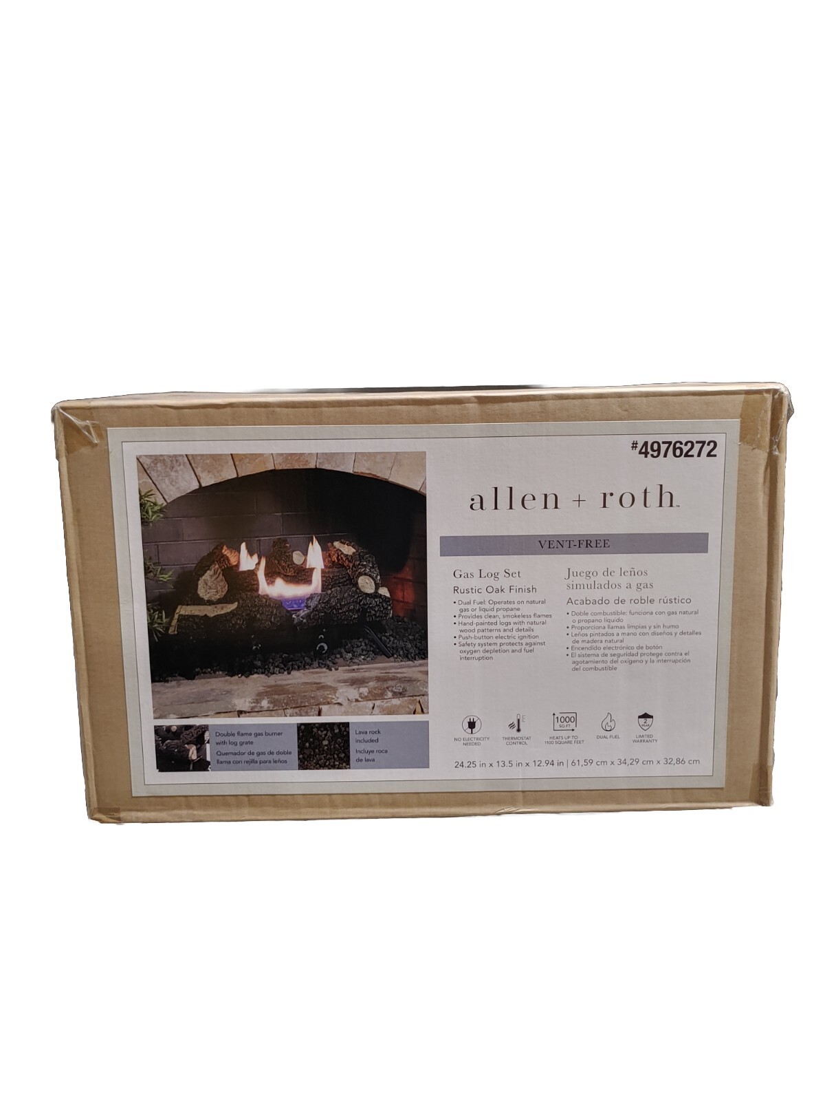 Allen + Roth 30000-BTU Natural Gas or Propane Log Set Rustic Oak Vent ...