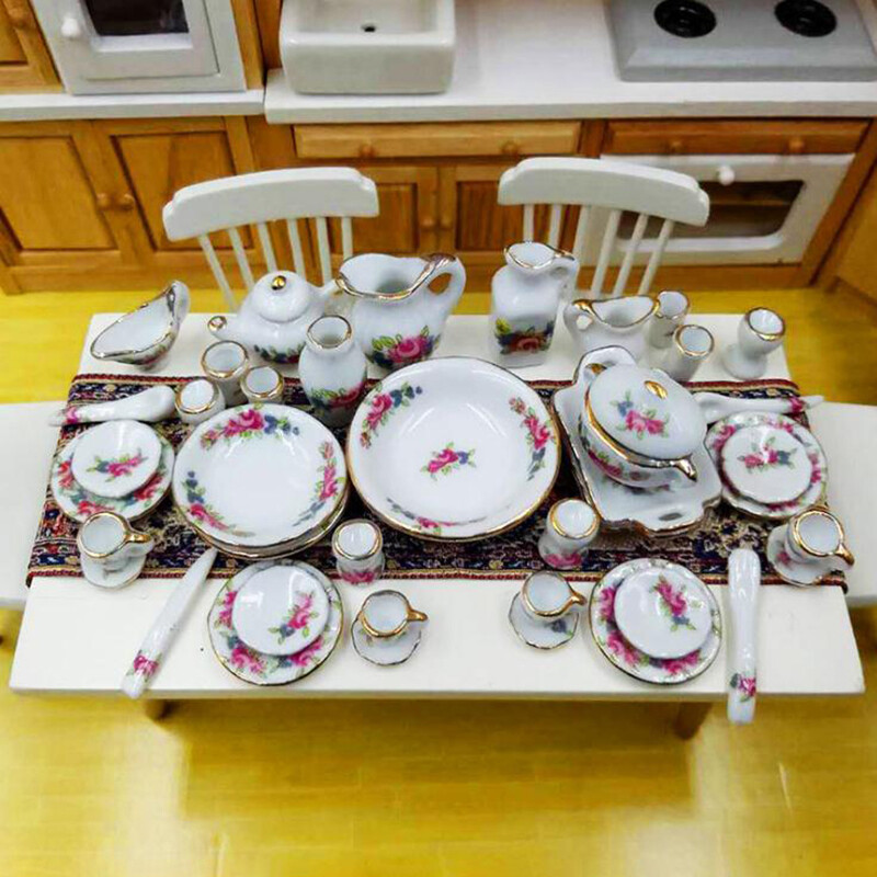 40pcs/set DollHouse 1:12 Scale Miniature Tableware Porcelain China Tea ...