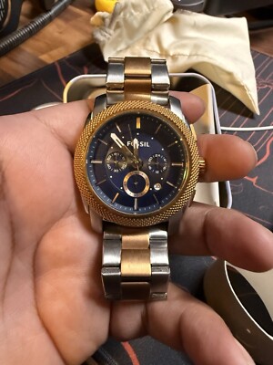 Fossil Machine Blue Dial Two Tone Steel Strap Watch For Men - FS5037 | eBay