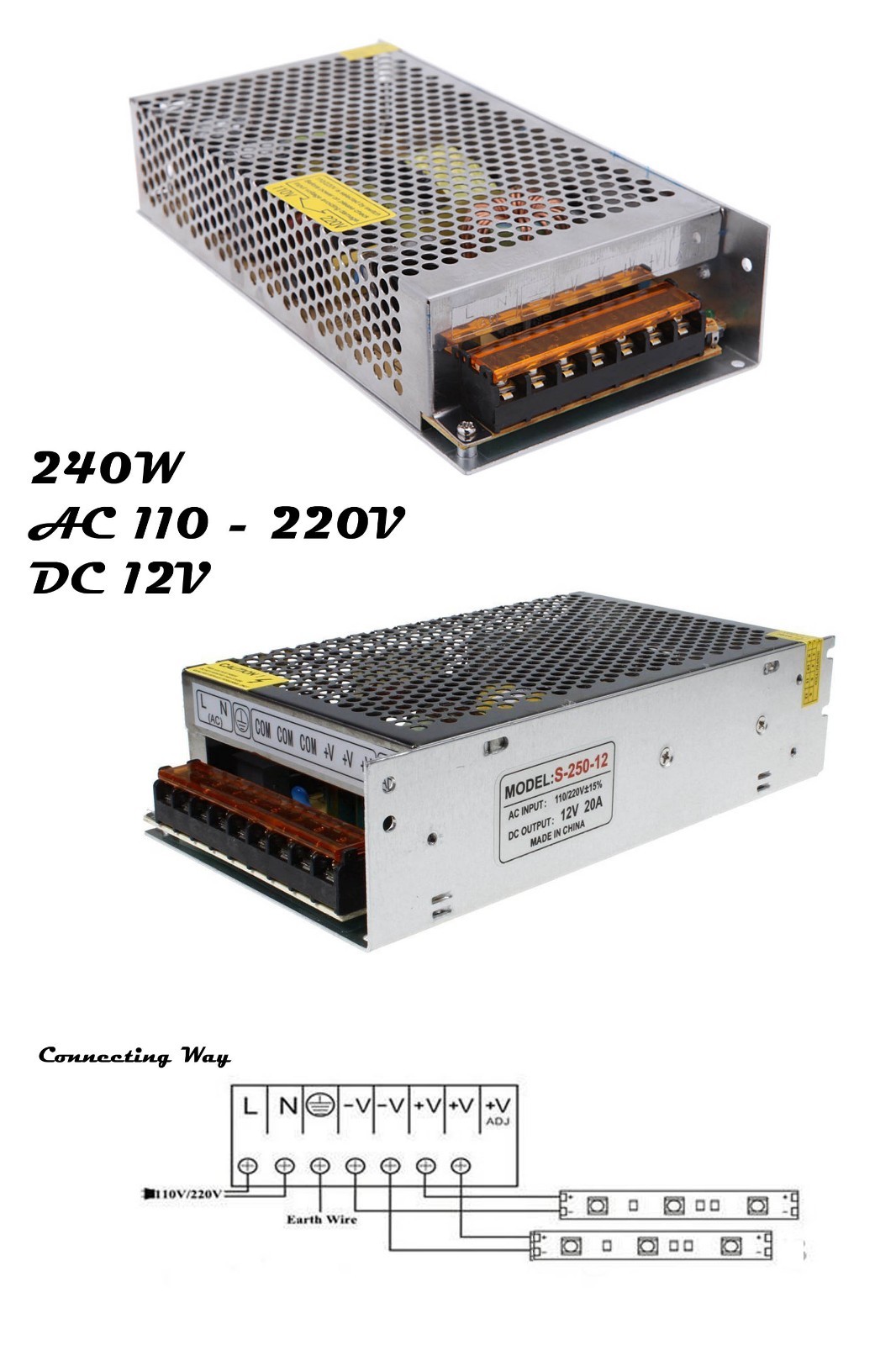 12 Volt LED Transformer 120- 480W LED Power Supply IP20 Driver for Led ...