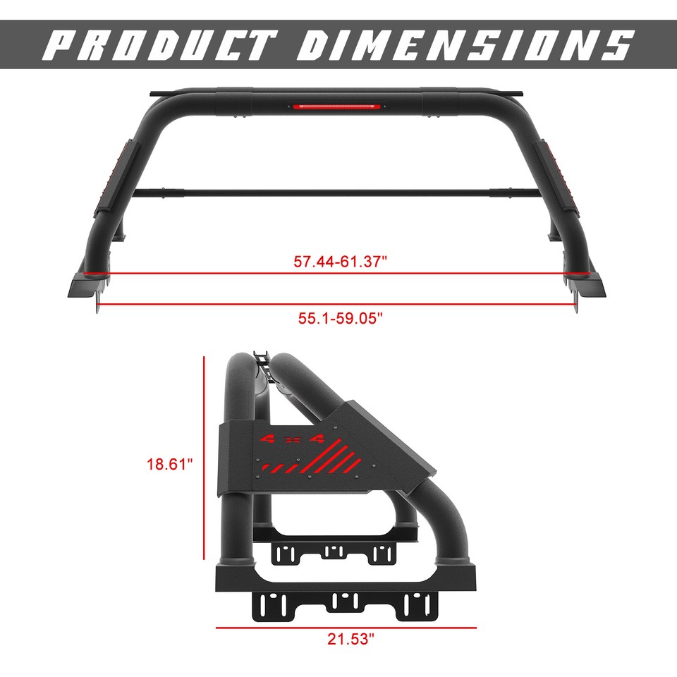 Adjustable Truck Bed Chase Rack Roll Bar For F-150 Silverado Sierra Ram ...