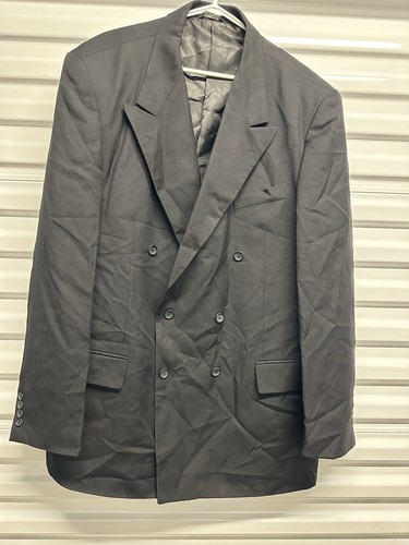 Fenzi Sport Coat Blazer Mens 46L Black Double Breasted Italian Wool | eBay