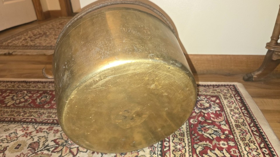 Heavy Brass Pot with Handles – Vintage Solid Brass Bucket – Antique ...
