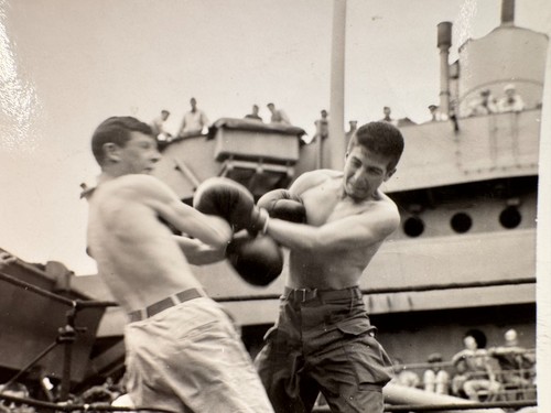 Vtg Photo 2 Buff Beefcake Hot Shirtless Sailors In Boxing Match Aboard ...