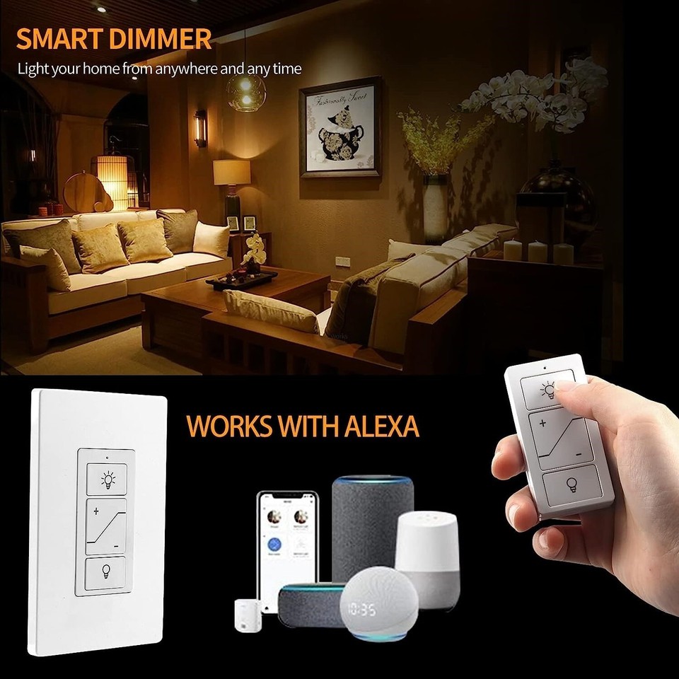 Smart Wireless Dimmer Switch & Receiver Ki No wiring Remote Control ...