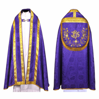 New Violet Cope & Stole Set with IHS embroidery, Capa Pluvial, Chape ...